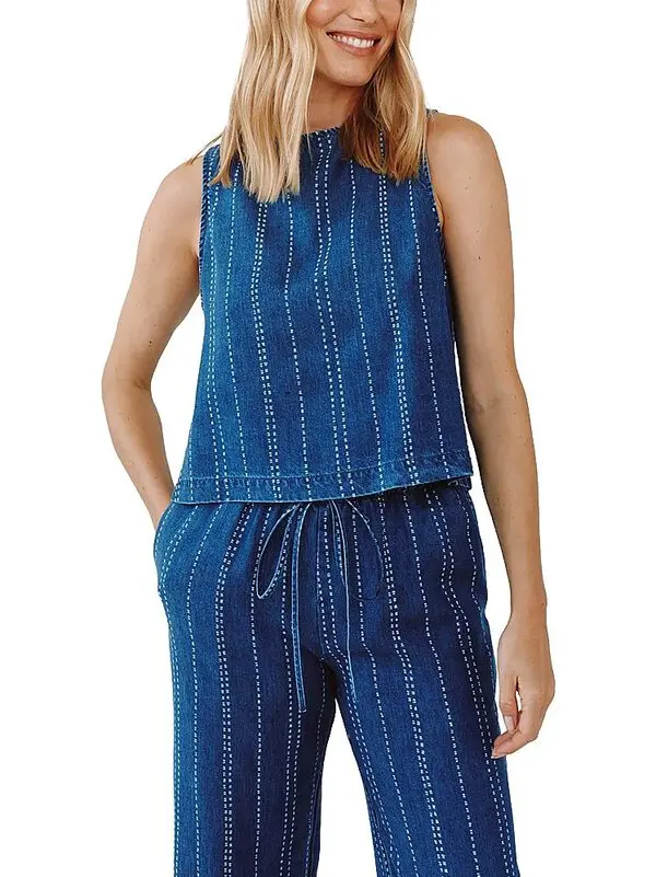 Bella Dahl Sleeveless Button Back Top - Indigo Stripe