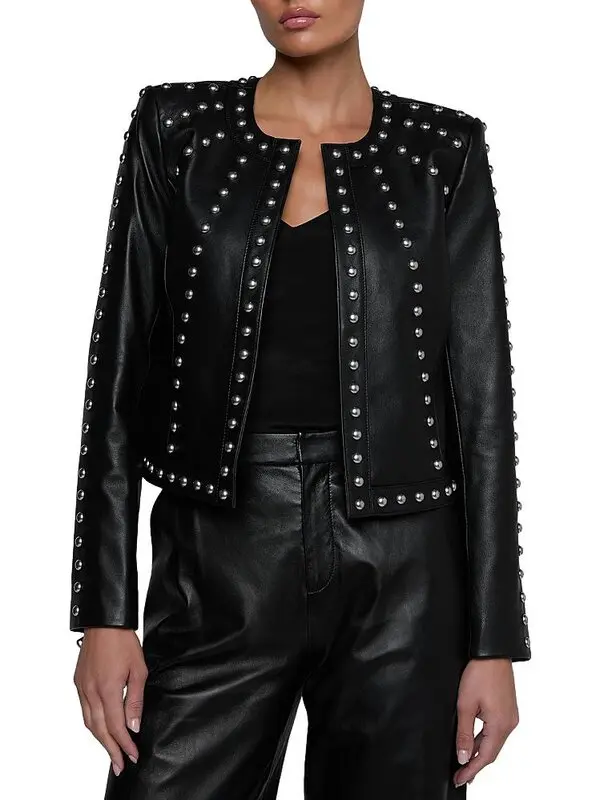 L'Agence Fia Studded Leather Jacket - Black