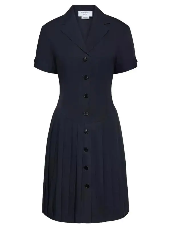 Thom Browne Buttoned Pleated Midi Dress - Blue