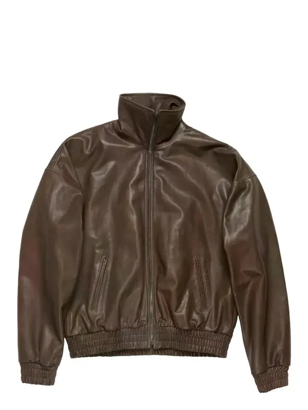 Acne Studios Funneled Zip Leather Jacket - Brown