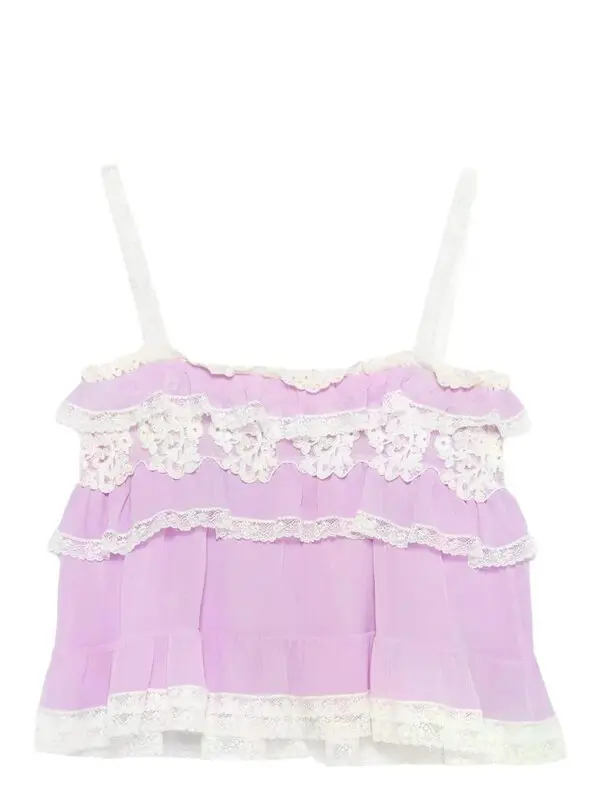 Alberta Ferretti Ruffled Lace Top - Purple