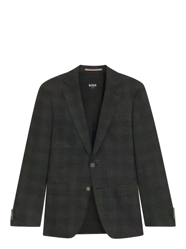 BOSS Buttoned Check Suit Jacket - Grey