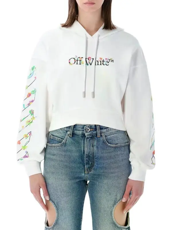 Off-White Floral-print Cropped Hoodie - White