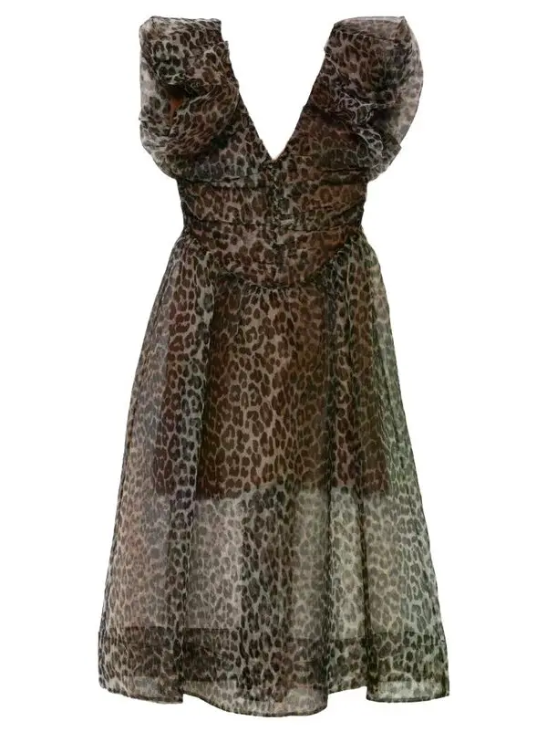 GANNI Animal-print Midi Dress - Brown