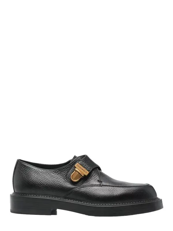 Emporio Armani Buckle Leather Monk Shoes - Black