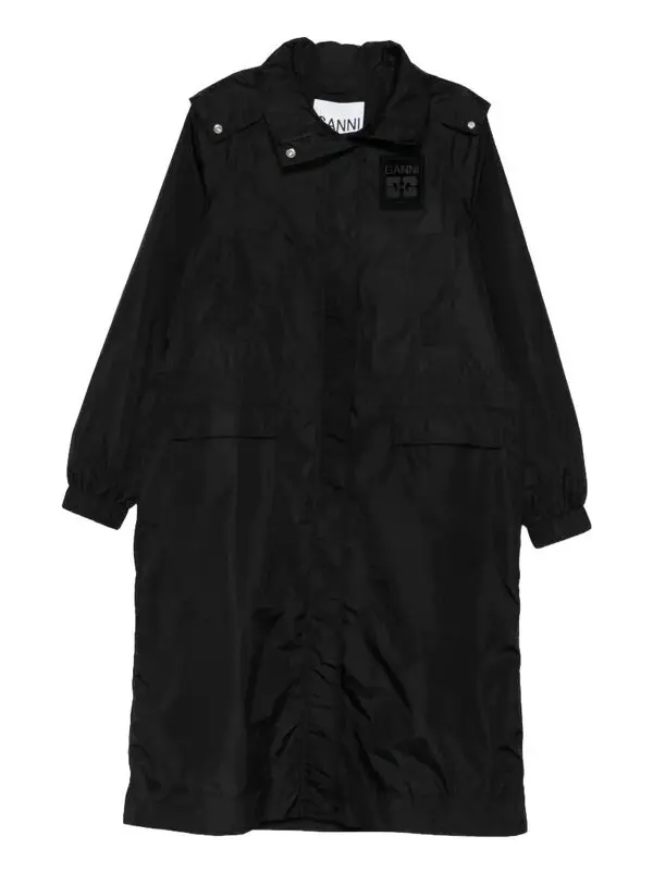 GANNI Logo-patch Coat - Black