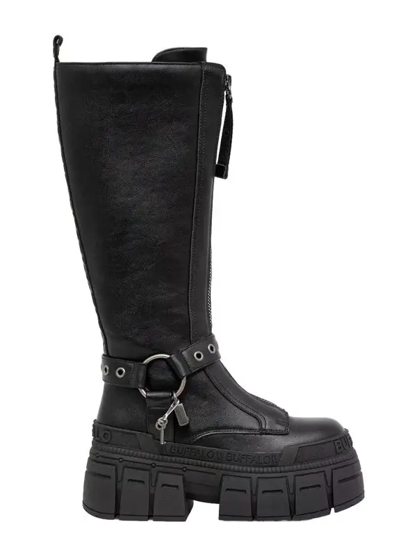 BUFFALO Gospher Platform Boots With Ring Detail - Black