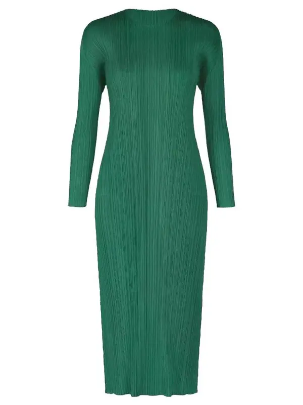 Issey Miyake Pleated Long-sleeve Midi Dress - Green