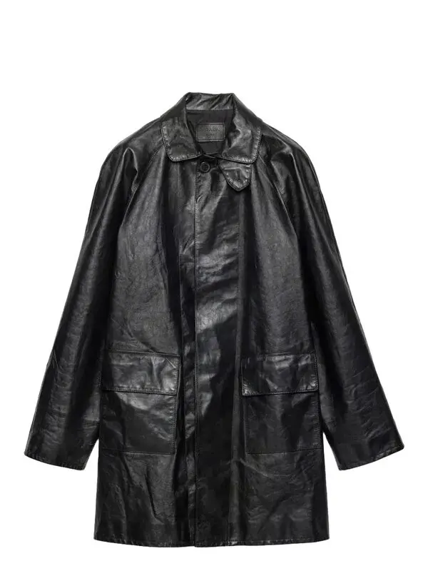 Prada Raglan Sleeve Leather Coat - Black