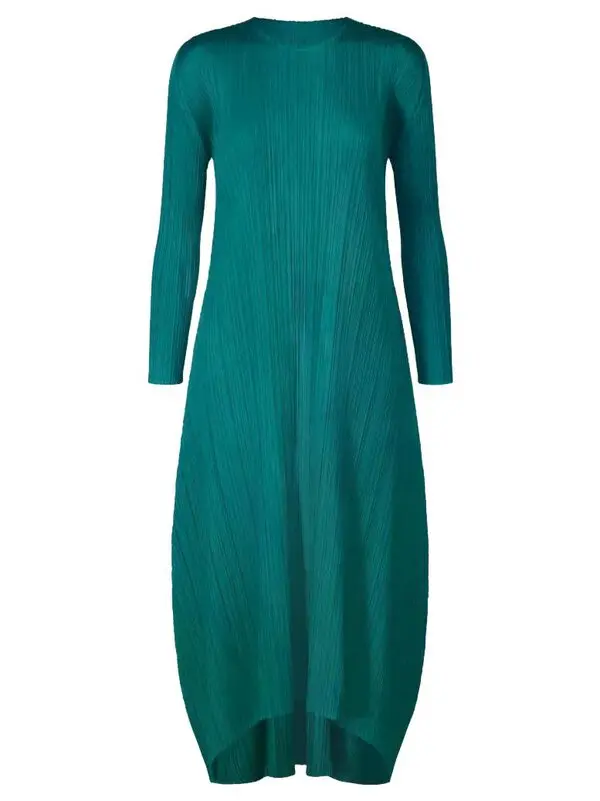 Issey Miyake Long-sleeved Pleated Midi Dress - Green