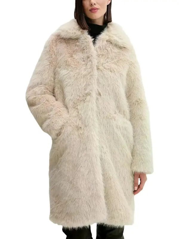 BOMBOOGIE Button-fastening Collared Faux Fur Coat - Neutrals