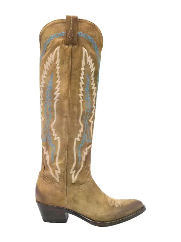 DAMY Embroidered Cowboy Boots - Brown