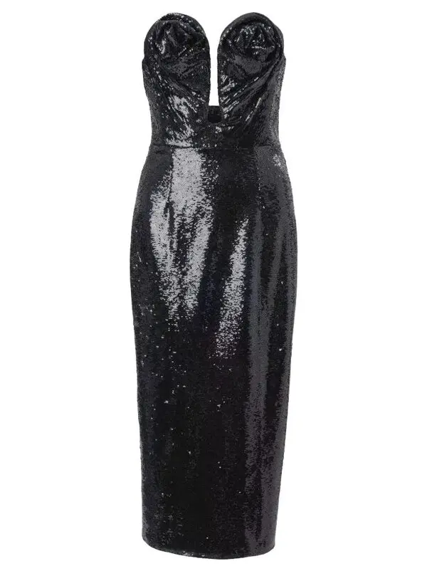 Carolina Herrera U-neck Sequin Midi Dress - Black