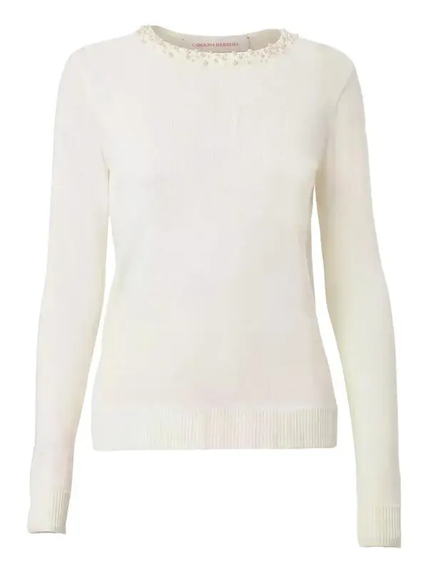 Carolina Herrera Embellished Crew Neck Top - White