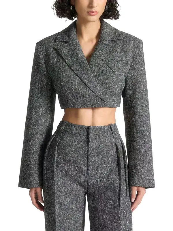 Manière De Voir Herringbone Cropped Blazer - Grey
