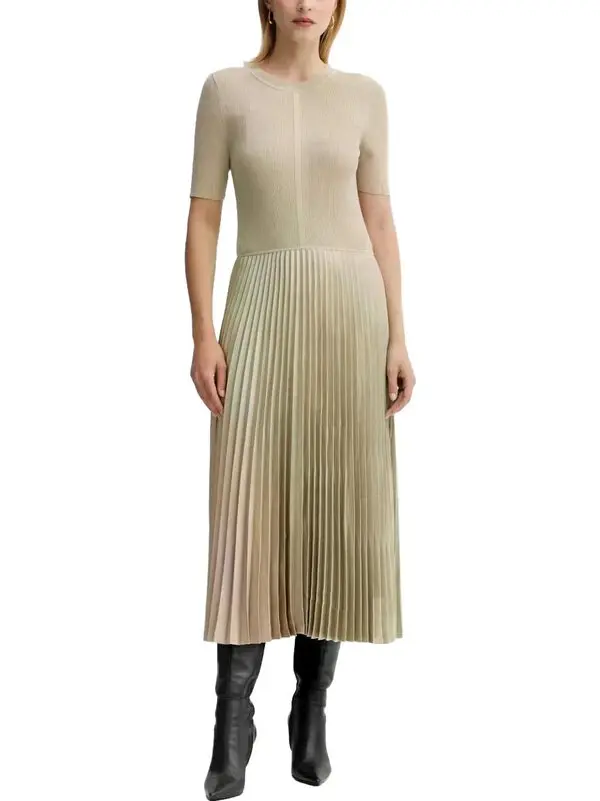 BOSS Ribbed Pleated Skirt Dress - Neutrals