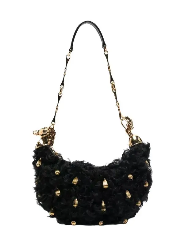 Chloé Chain Horse Shearling Shoulder Bag - Black