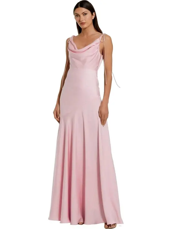 Mac Duggal Charmeuse Cowl Neck Gown With Bow Straps - Pink