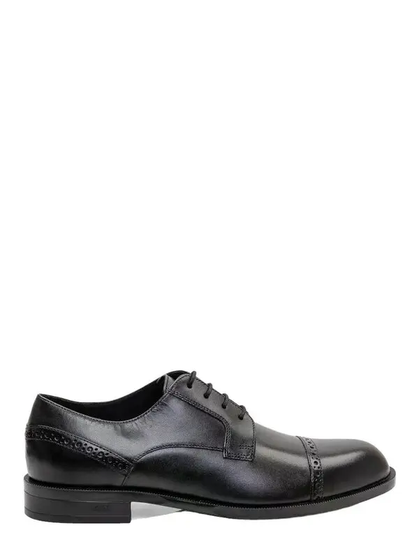 BOSS Leather Derby Shoes With Brogue Detailing - Black