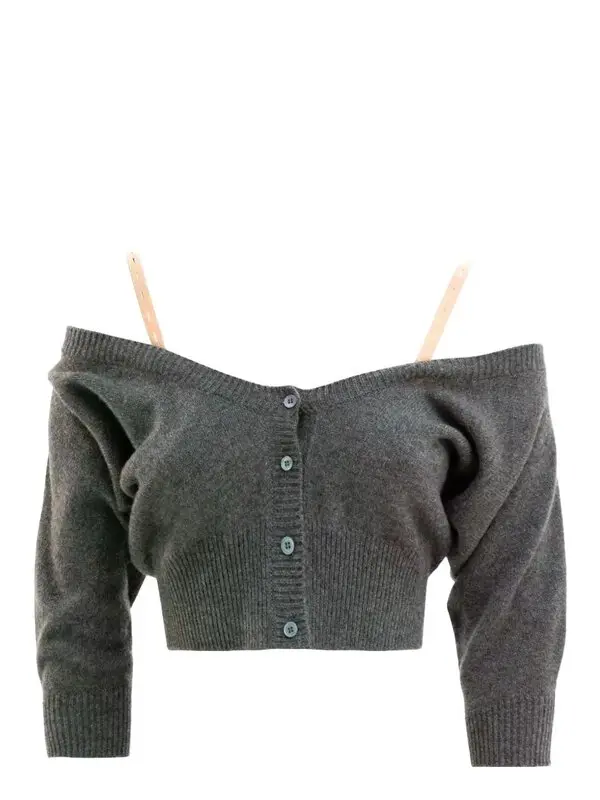 Miu Miu Cashmere Cropped Cardigan With Detachable Straps - Grey