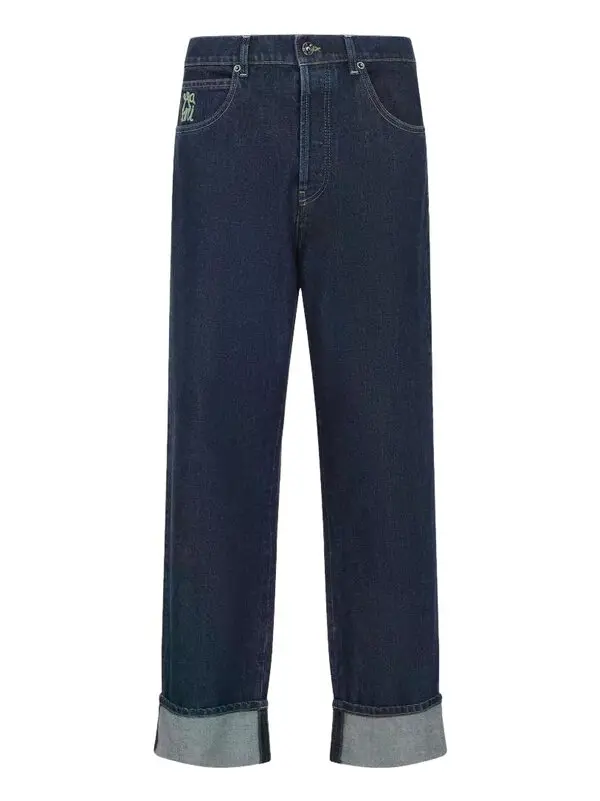 Marni Cuffed Embroidery Denim Jeans - Blue
