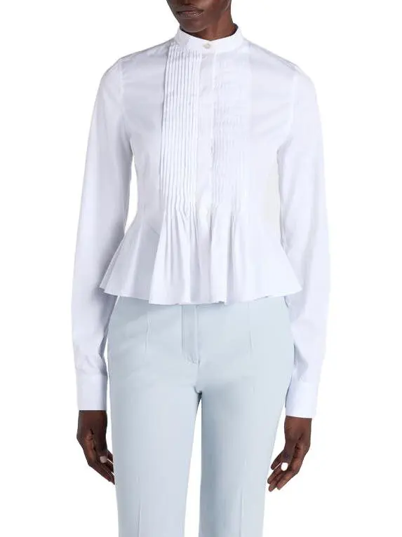 Alexander McQueen Pleated Cotton Poplin Peplum Shirt - White