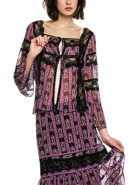 Anna Sui Cameo Stripe Print Tie Blouse - Orchid