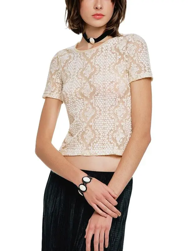 Anna Sui Victorian Lace Combo T-shirt - Ivory