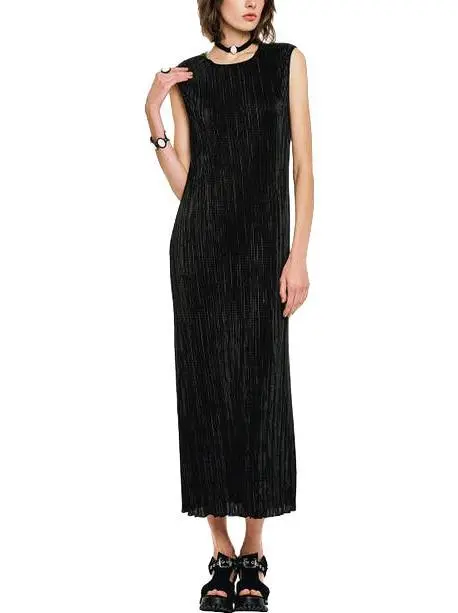 Anna Sui Plisse Sleeveless Maxi Dress - Black