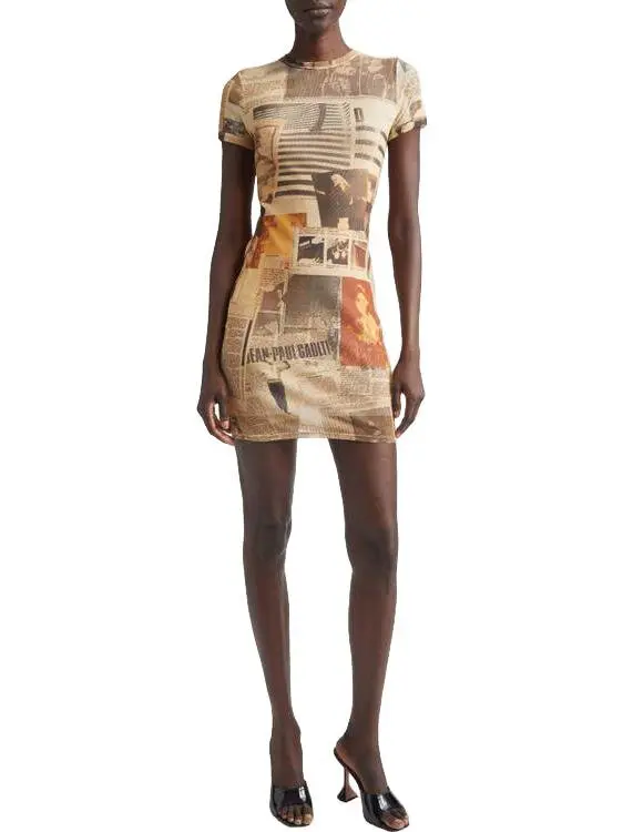 Jean Paul Gaultier Newspaper Print Minidress - Ecru/light Grey/red