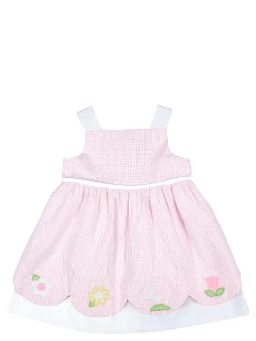 FLORENCE EISEMAN Seersucker Check Dress With Flowers & Bunny - Pink/white