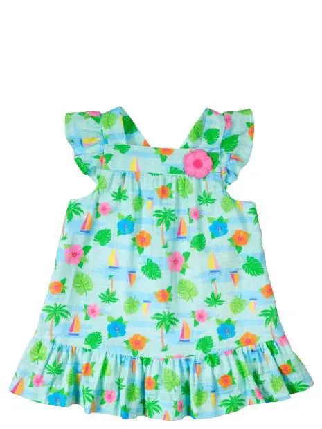 FLORENCE EISEMAN Printed Cotton Dress With Applique Flower - Blue/white