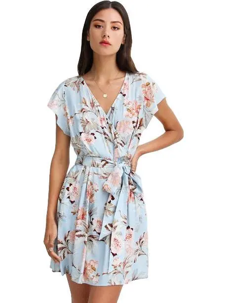 BELLE & BLOOM Star Print Wrap Dress - Blue