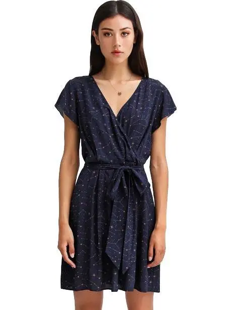 BELLE & BLOOM Printed Wrap Dress - Navy