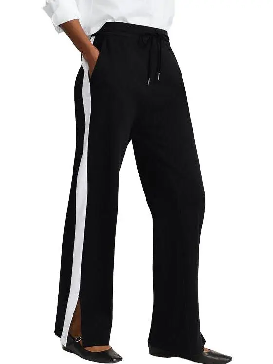 LANDS' END Knit High Rise Relaxed Straight Leg Side Stripe Pants - Black/white