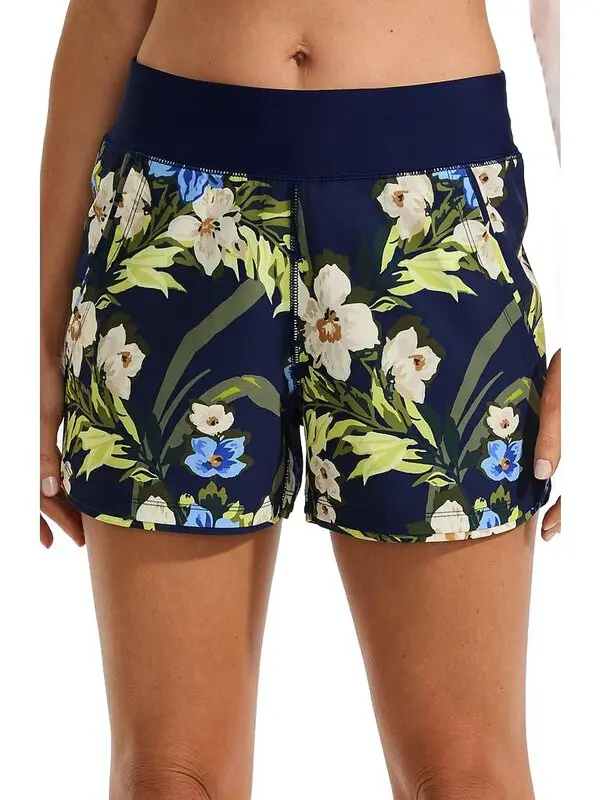 LANDS' END 3" Quick Dry Board Shorts - Deep Sea/blue Floral Tropic