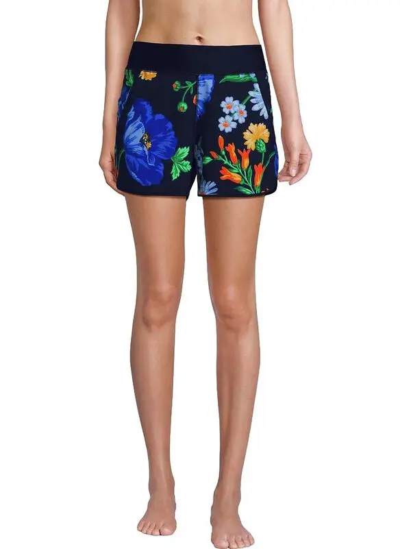 LANDS' END 3" Quick Dry Board Shorts - Navy/exploded Poppy Floral