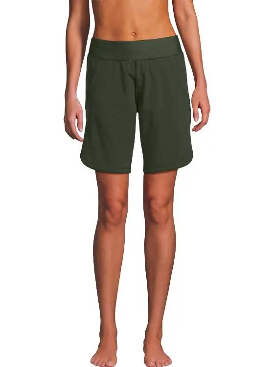 LANDS' END 9" Quick Dry Board Shorts - Rich Olive Green