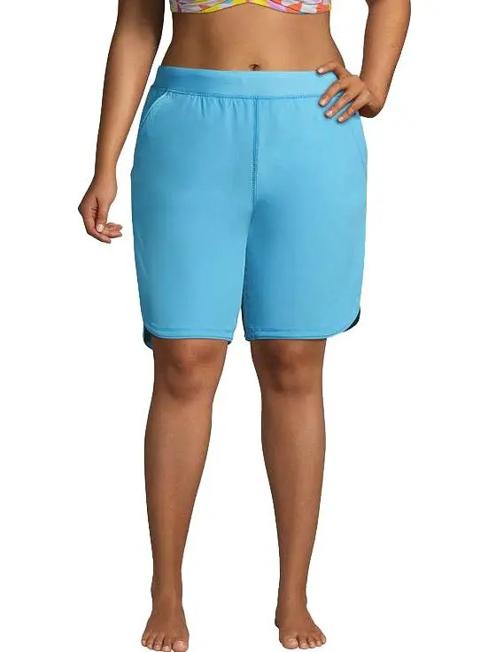 LANDS' END 9" Quick Dry Board Shorts With Panty - Turquoise