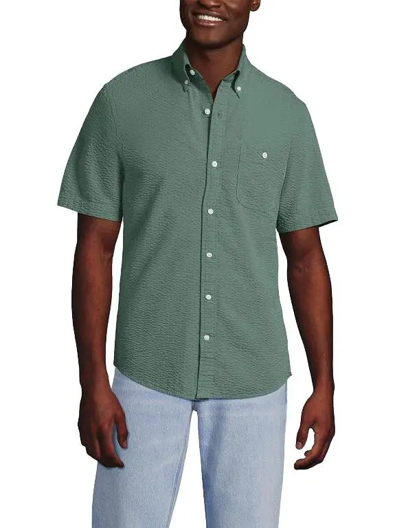 LANDS' END Short Sleeve Seersucker Shirt - Eucalyptus