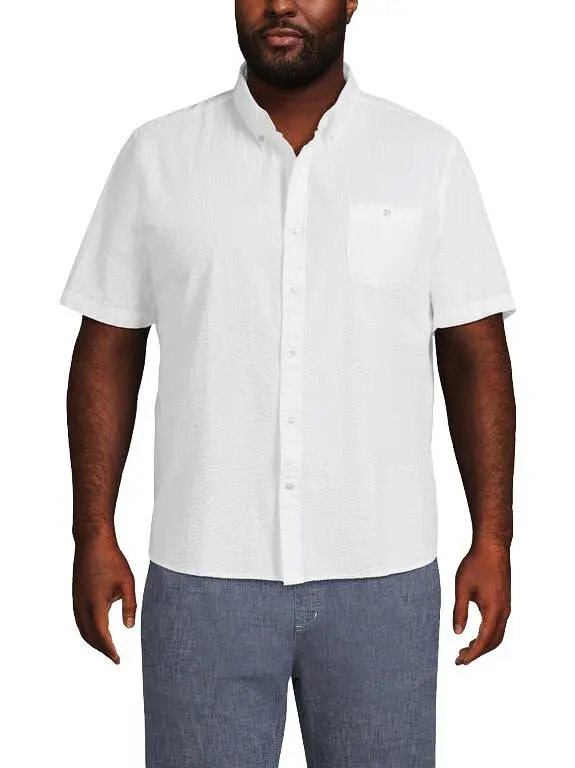 LANDS' END Short Sleeve Seersucker Shirt - White