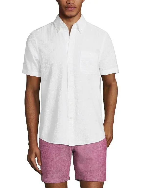 LANDS' END Short Sleeve Seersucker Shirt - White