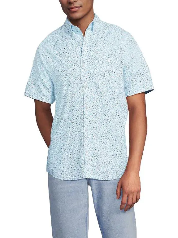 LANDS' END Short Sleeve Seersucker Shirt - White/pale Sky Daisy Ditsy