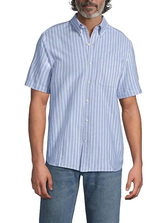 LANDS' END Short Sleeve Sail Rigger Shirt - Soft French Blue Stripe