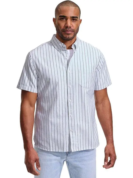 LANDS' END Short Sleeve Sail Rigger Shirt - White/soft French Blue Stripe