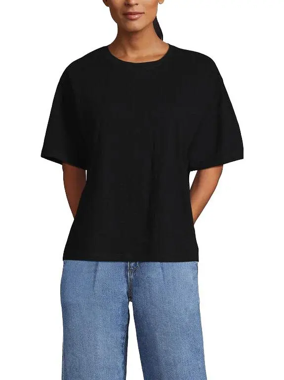 LANDS' END Short Sleeve Slub Jersey Cutwork T-shirt - Black