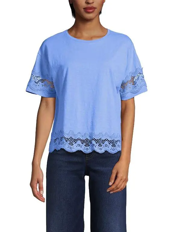 LANDS' END Short Sleeve Slub Jersey T-shirt - Clear Blue Sky