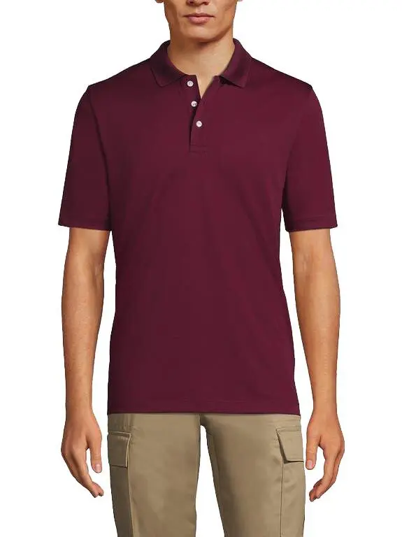 LANDS' END Short Sleeve Solid Active Polo Shirt - Burgundy