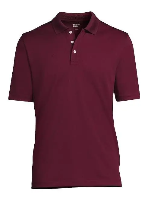 LANDS' END Short Sleeve Solid Active Polo Shirt - Burgundy