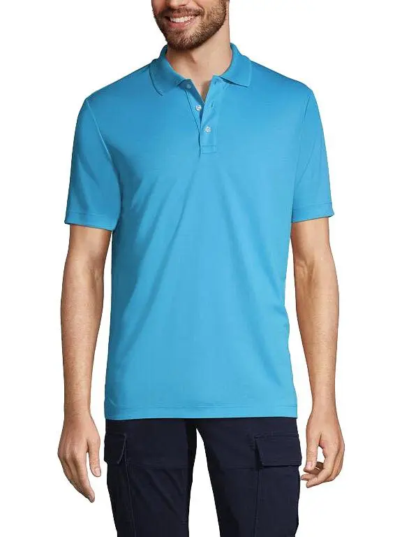 LANDS' END Short Sleeve Solid Active Polo Shirt - Dark Cobalt Blue